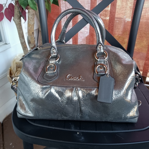 Coach | Bags | Coachsilver Ashley Metallic Leather Bag | Poshmark